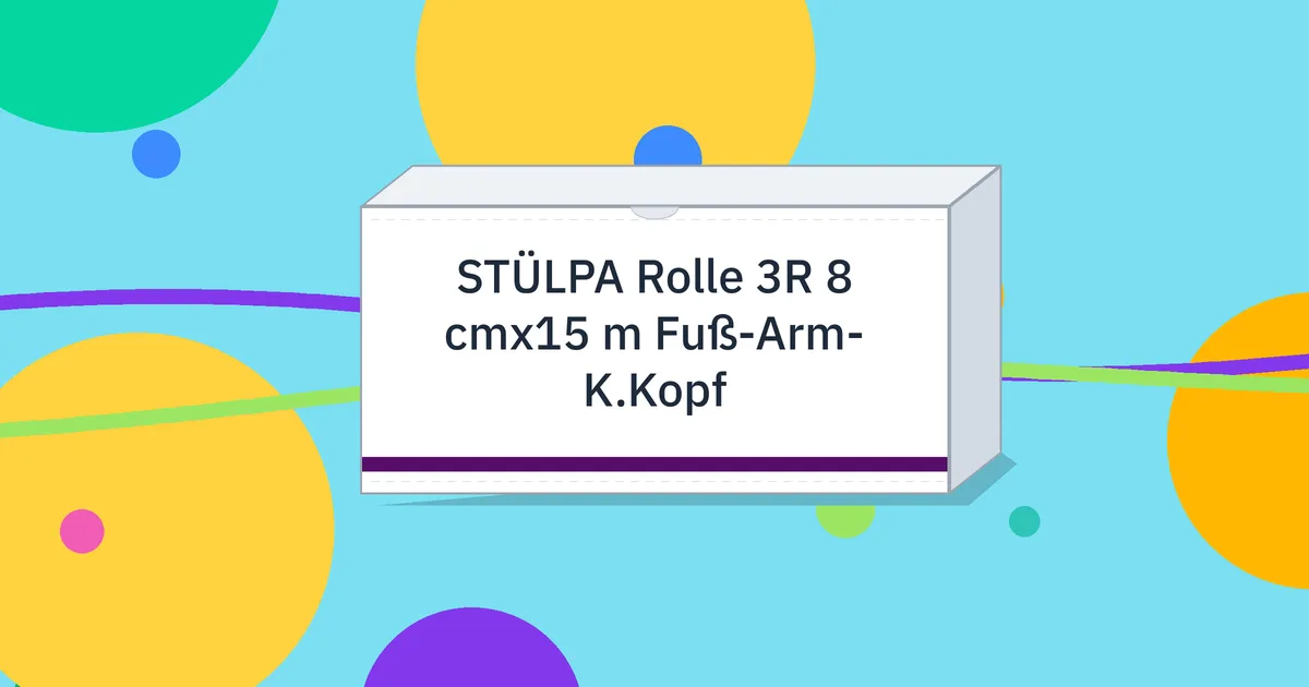 Symbolbild: Packung mit der Aufschrift STÜLPA Rolle 3R 8 cmx15 m Fuß-Arm-K.Kopf (PZN 12559712) – Verfügbarkeit und Bezug in Apotheken in Frankfurt am Main