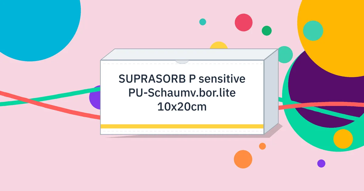 Symbolbild: Packung mit der Aufschrift SUPRASORB P sensitive PU-Schaumv.bor.lite 10x20cm (PZN 19768666) – Verfügbarkeit und Bezug in Apotheken in Frankfurt am Main