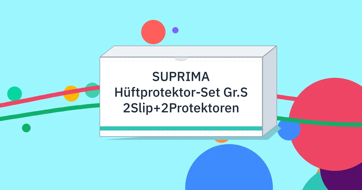 Symbolbild: Packung mit der Aufschrift SUPRIMA Hüftprotektor-Set Gr.S 2Slip+2Protektoren (PZN 09784351) – Verfügbarkeit und Bezug in Apotheken in Frankfurt am Main