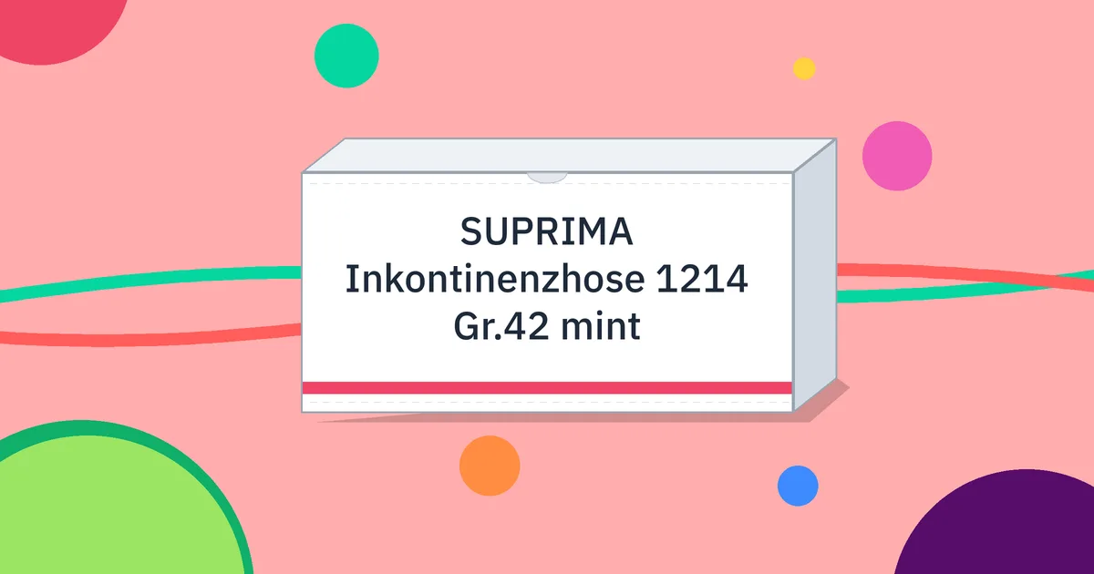 Symbolbild: Packung mit der Aufschrift SUPRIMA Inkontinenzhose 1214 Gr.42 mint (PZN 07633263) – Verfügbarkeit und Bezug in Apotheken in Frankfurt am Main