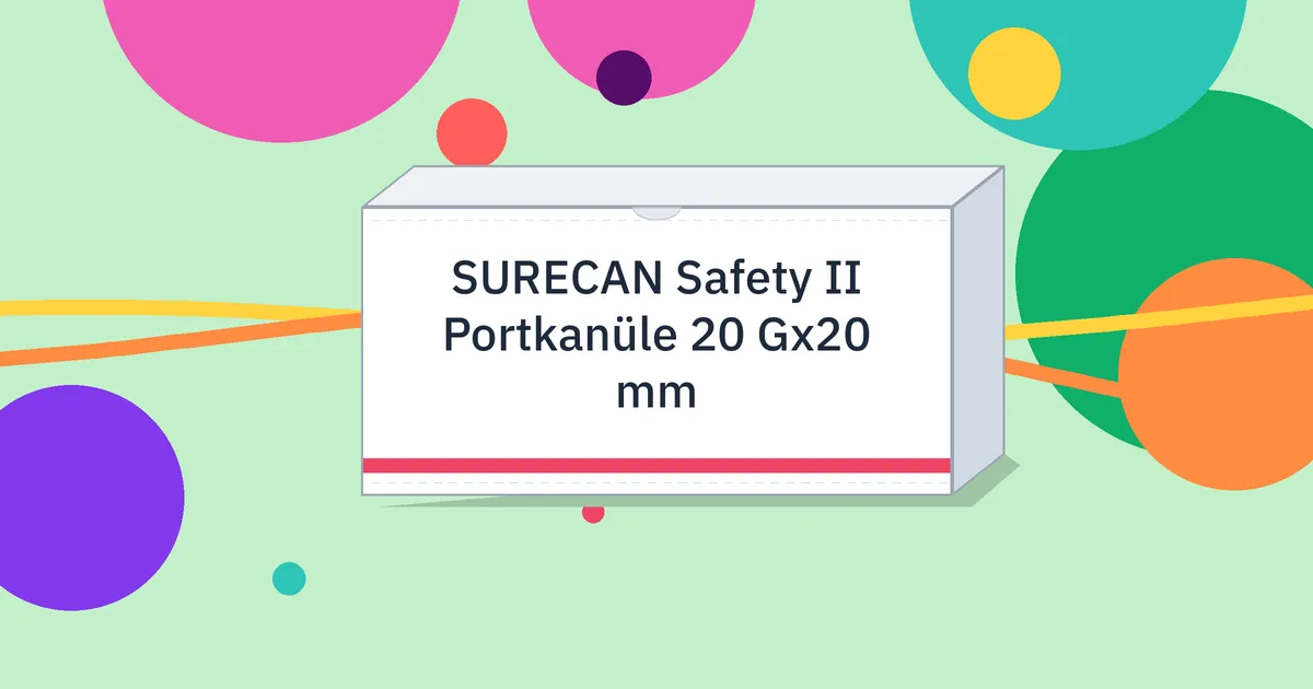 Symbolbild: Packung mit der Aufschrift SURECAN Safety II Portkanüle 20 Gx20 mm (PZN 07799845) – Verfügbarkeit und Bezug in Apotheken in Frankfurt am Main