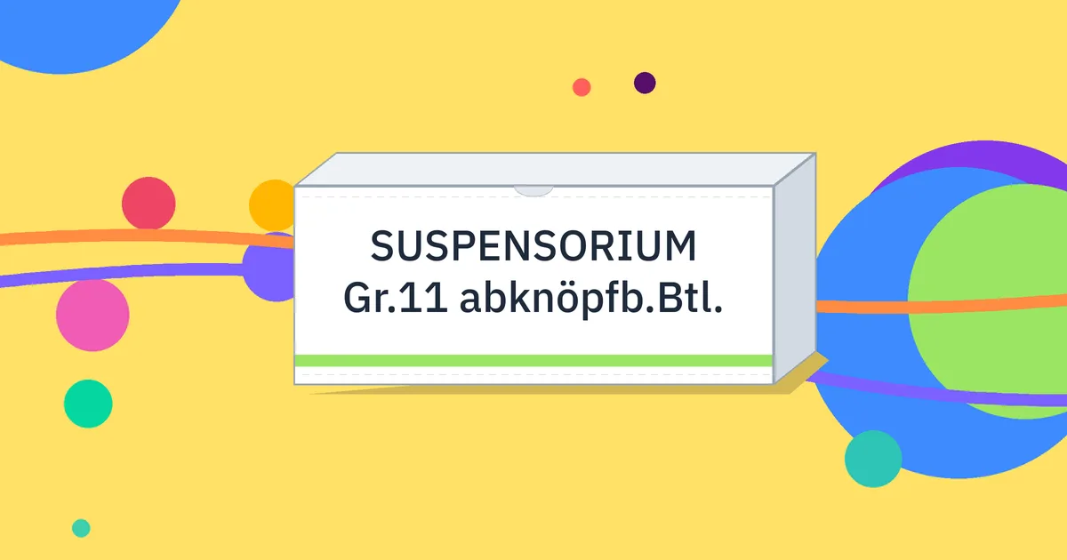 Symbolbild: Packung mit der Aufschrift SUSPENSORIUM Gr.11 abknöpfb.Btl. (PZN 01739374) – Verfügbarkeit und Bezug in Apotheken in Frankfurt am Main