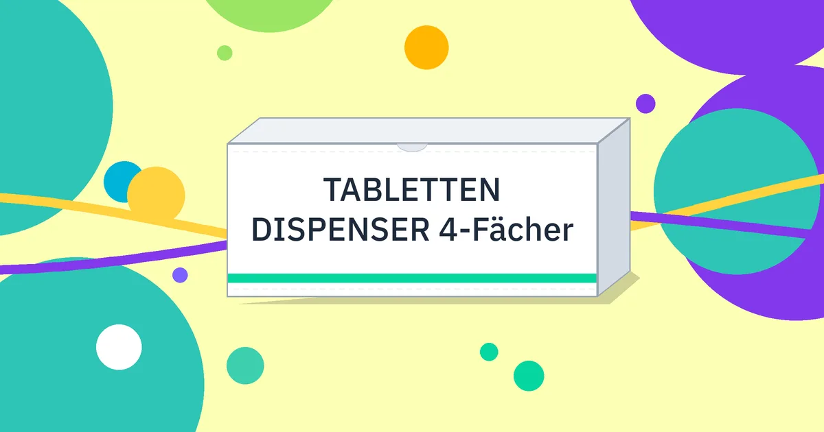 Symbolbild: Packung mit der Aufschrift TABLETTEN DISPENSER 4-Fächer (PZN 11684415) – Verfügbarkeit und Bezug in Apotheken in Frankfurt am Main