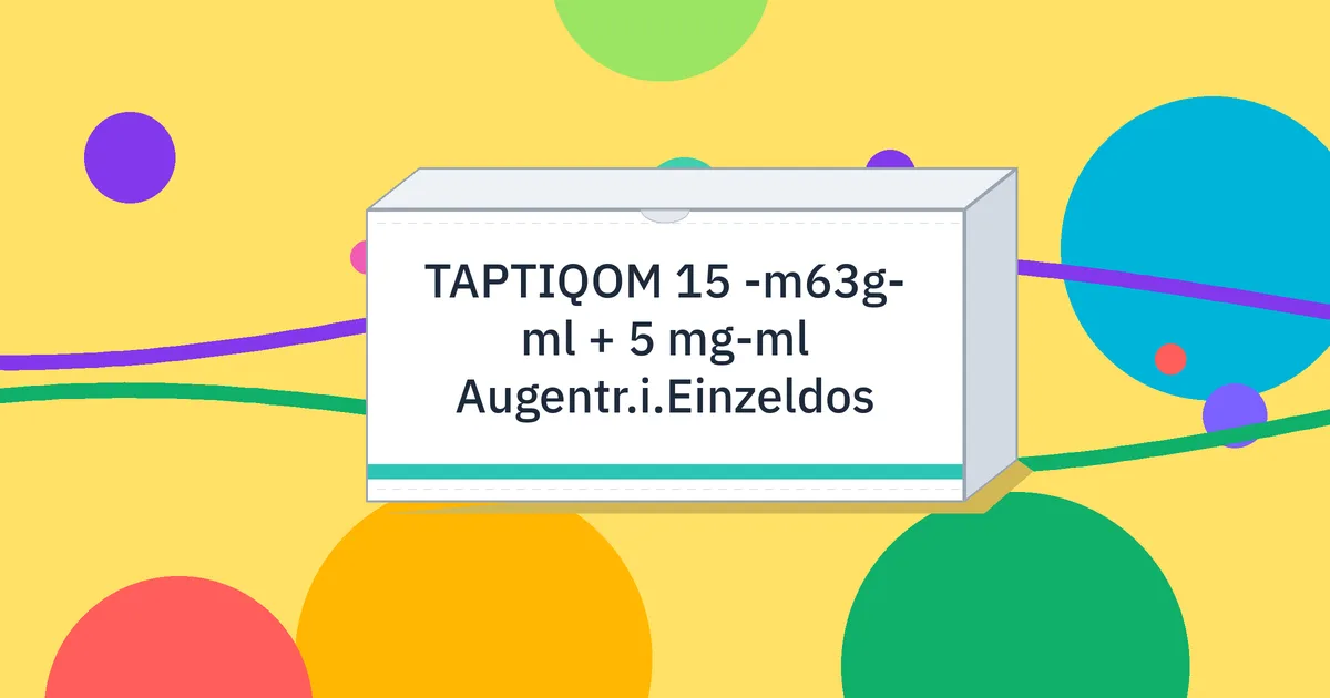 Symbolbild: Packung mit der Aufschrift TAPTIQOM 15 -m63g-ml + 5 mg-ml Augentr.i.Einzeldos (PZN 19480327) – Verfügbarkeit und Bezug in Apotheken in Frankfurt am Main