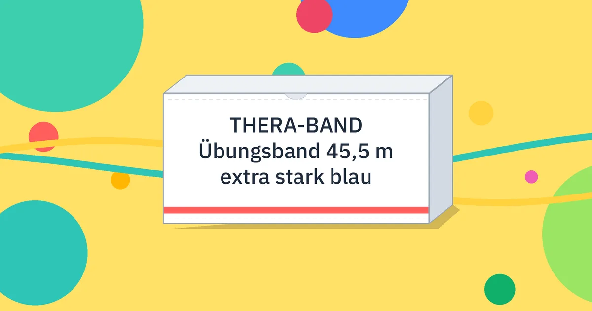 Symbolbild: Packung mit der Aufschrift THERA-BAND Übungsband 45,5 m extra stark blau (PZN 00380155) – Verfügbarkeit und Bezug in Apotheken in Frankfurt am Main