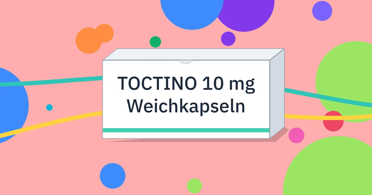 Symbolbild: Packung mit der Aufschrift TOCTINO 10 mg Weichkapseln (PZN 13474892) – Verfügbarkeit und Bezug in Apotheken in Frankfurt am Main