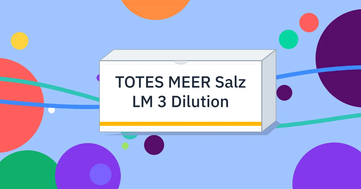 Symbolbild: Packung mit der Aufschrift TOTES MEER Salz LM 3 Dilution (PZN 13226071) – Verfügbarkeit und Bezug in Apotheken in Frankfurt am Main