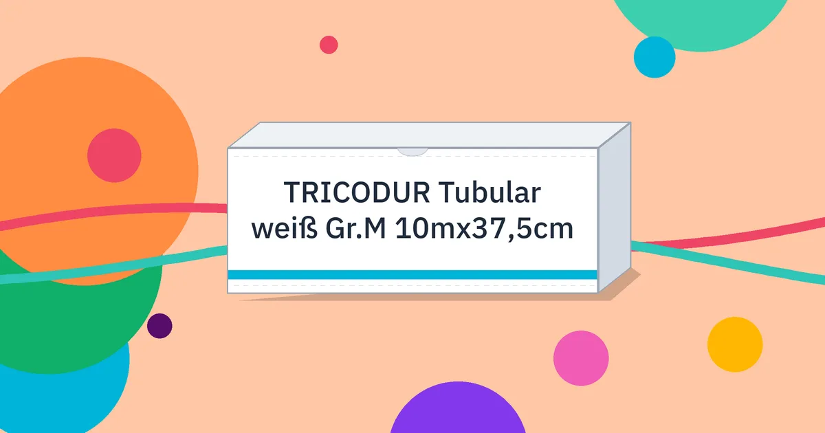 Symbolbild: Packung mit der Aufschrift TRICODUR Tubular weiß Gr.M 10mx37,5cm (PZN 03560515) – Verfügbarkeit und Bezug in Apotheken in Frankfurt am Main