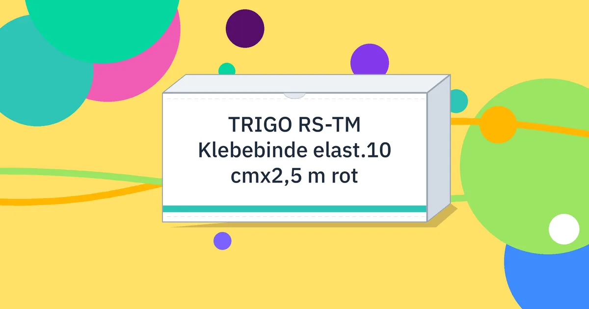 Symbolbild: Packung mit der Aufschrift TRIGO RS-TM Klebebinde elast.10 cmx2,5 m rot (PZN 13153389) – Verfügbarkeit und Bezug in Apotheken in Frankfurt am Main