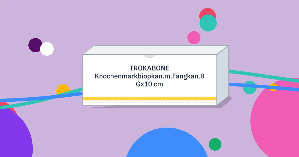 Symbolbild: Packung mit der Aufschrift TROKABONE Knochenmarkbiopkan.m.Fangkan.8 Gx10 cm (PZN 03939396) – Verfügbarkeit und Bezug in Apotheken in Frankfurt am Main