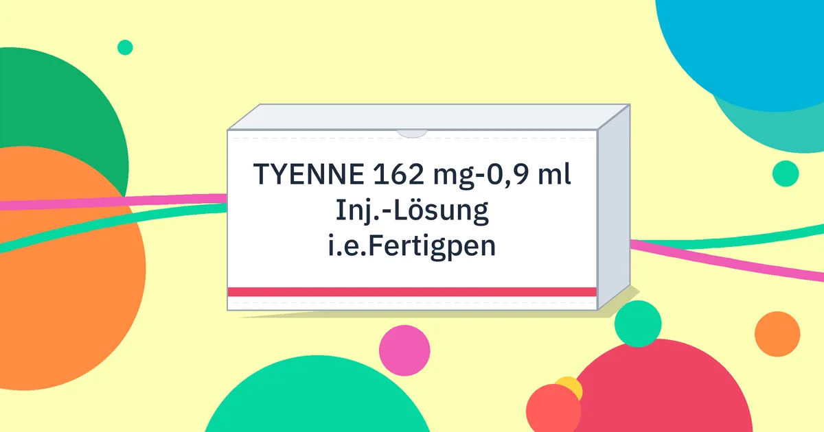 Symbolbild: Packung mit der Aufschrift TYENNE 162 mg-0,9 ml Inj.-Lösung i.e.Fertigpen (PZN 19381051) – Verfügbarkeit und Bezug in Apotheken in Frankfurt am Main