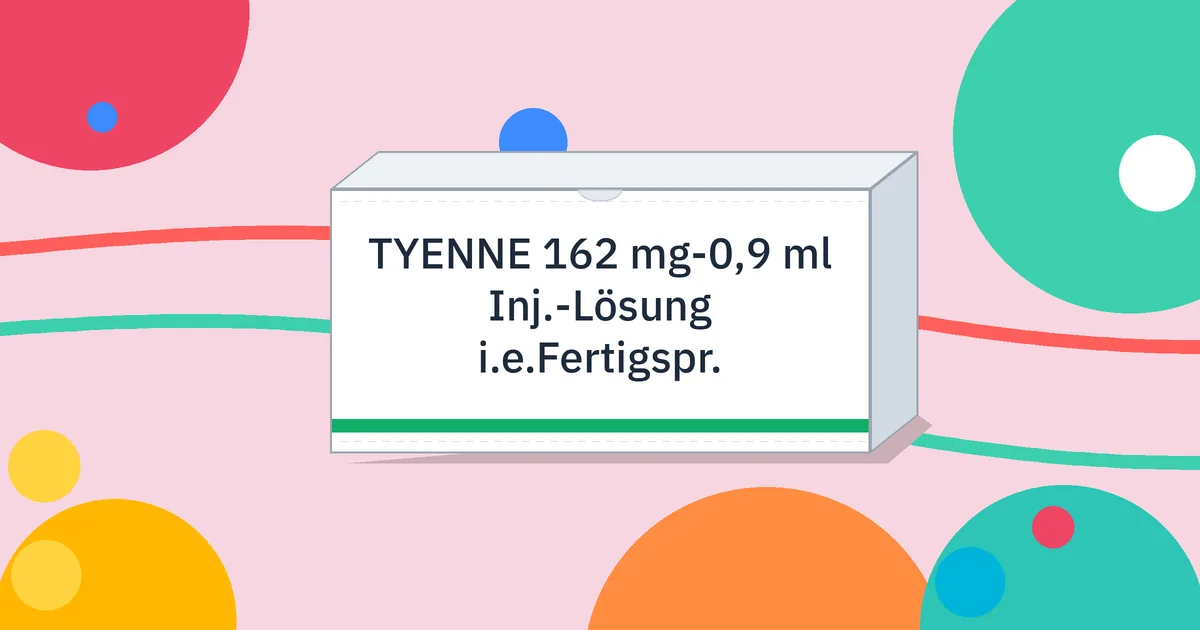 Symbolbild: Packung mit der Aufschrift TYENNE 162 mg-0,9 ml Inj.-Lösung i.e.Fertigspr. (PZN 19483001) – Verfügbarkeit und Bezug in Apotheken in Frankfurt am Main