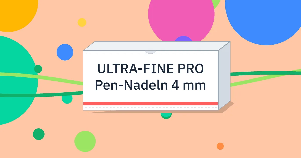 Symbolbild: Packung mit der Aufschrift ULTRA-FINE PRO Pen-Nadeln 4 mm (PZN 20593232) – Verfügbarkeit und Bezug in Apotheken in Frankfurt am Main