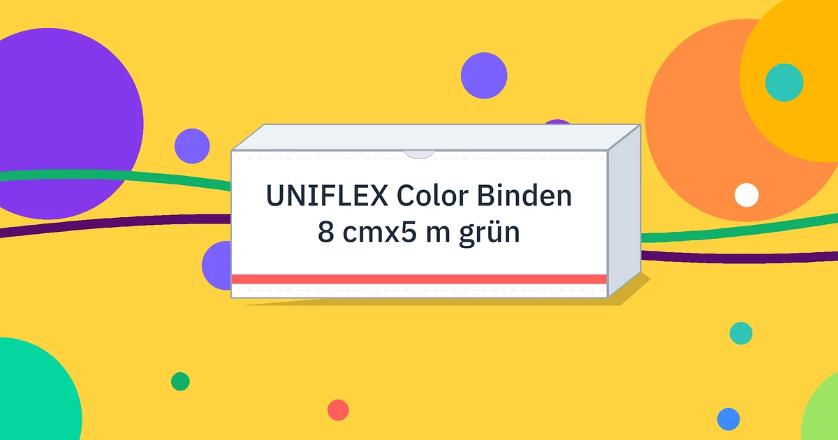 Symbolbild: Packung mit der Aufschrift UNIFLEX Color Binden 8 cmx5 m grün (PZN 13870949) – Verfügbarkeit und Bezug in Apotheken in Frankfurt am Main