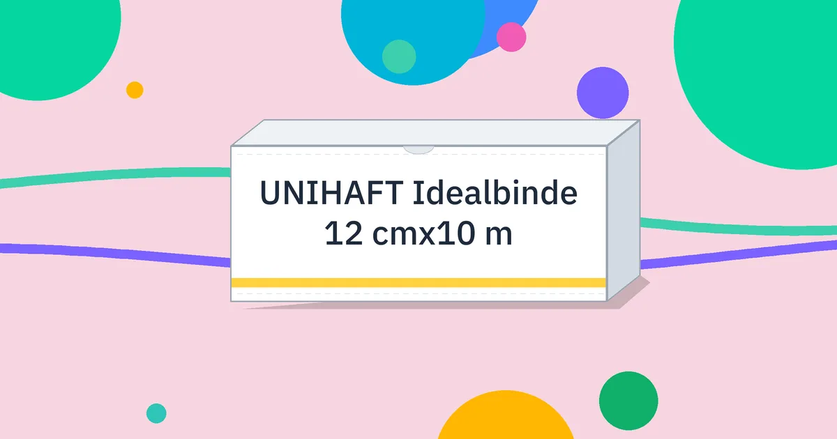 Symbolbild: Packung mit der Aufschrift UNIHAFT Idealbinde 12 cmx10 m (PZN 03421498) – Verfügbarkeit und Bezug in Apotheken in Frankfurt am Main