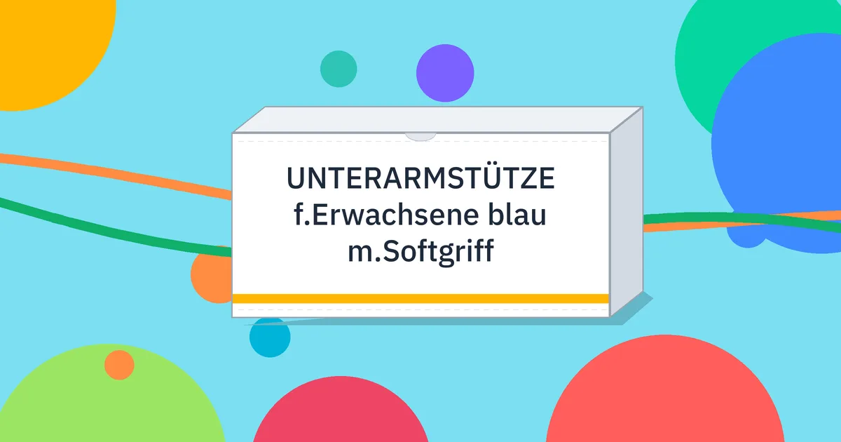 Symbolbild: Packung mit der Aufschrift UNTERARMSTÜTZE f.Erwachsene blau m.Softgriff (PZN 09303127) – Verfügbarkeit und Bezug in Apotheken in Frankfurt am Main