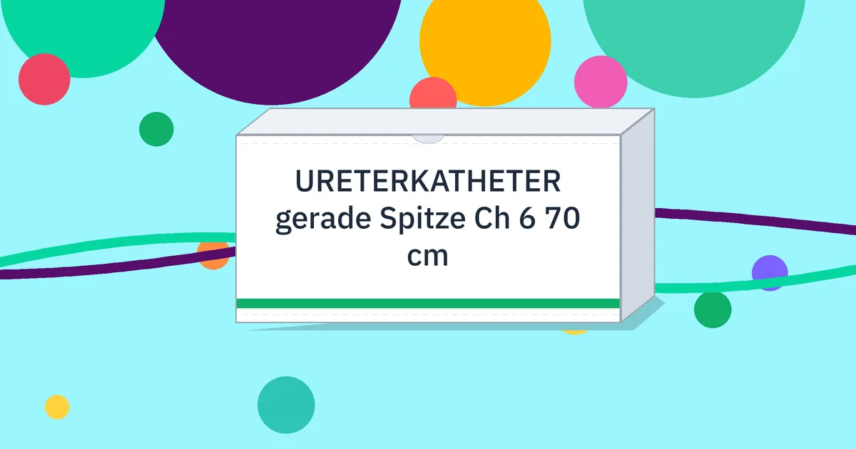Symbolbild: Packung mit der Aufschrift URETERKATHETER gerade Spitze Ch 6 70 cm (PZN 00446003) – Verfügbarkeit und Bezug in Apotheken in Frankfurt am Main