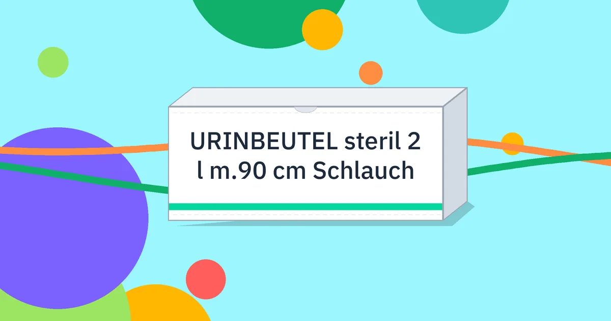 Symbolbild: Packung mit der Aufschrift URINBEUTEL steril 2 l m.90 cm Schlauch (PZN 01804924) – Verfügbarkeit und Bezug in Apotheken in Frankfurt am Main