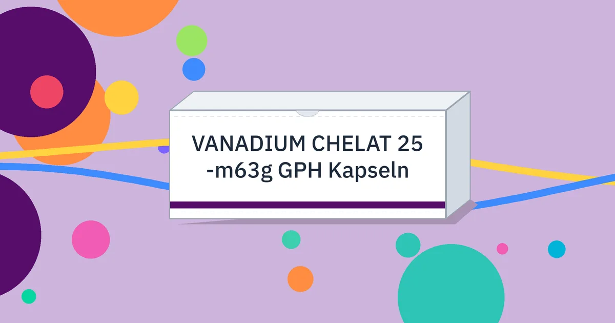 Symbolbild: Packung mit der Aufschrift VANADIUM CHELAT 25 -m63g GPH Kapseln (PZN 10556158) – Verfügbarkeit und Bezug in Apotheken in Frankfurt am Main