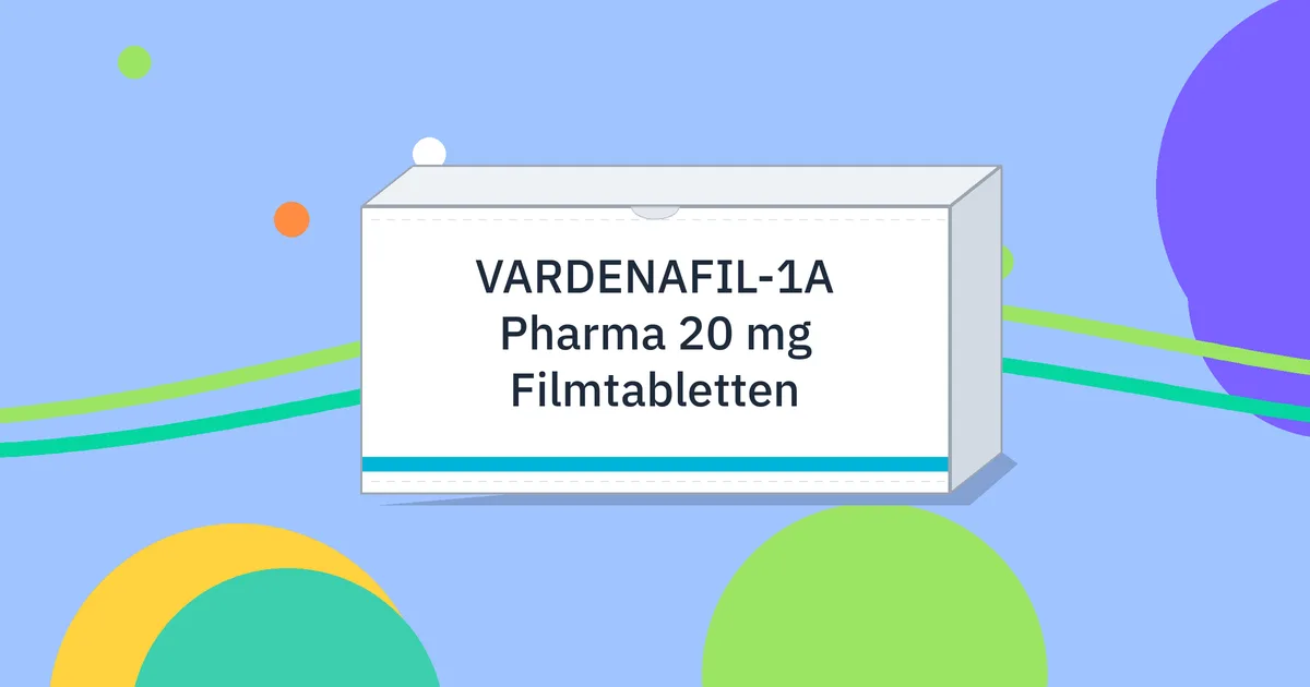 Symbolbild: Packung mit der Aufschrift VARDENAFIL-1A Pharma 20 mg Filmtabletten (PZN 14044952) – Verfügbarkeit und Bezug in Apotheken in Frankfurt am Main