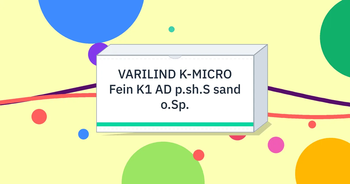 Symbolbild: Packung mit der Aufschrift VARILIND K-MICRO Fein K1 AD p.sh.S sand o.Sp. (PZN 20557242) – Verfügbarkeit und Bezug in Apotheken in Frankfurt am Main