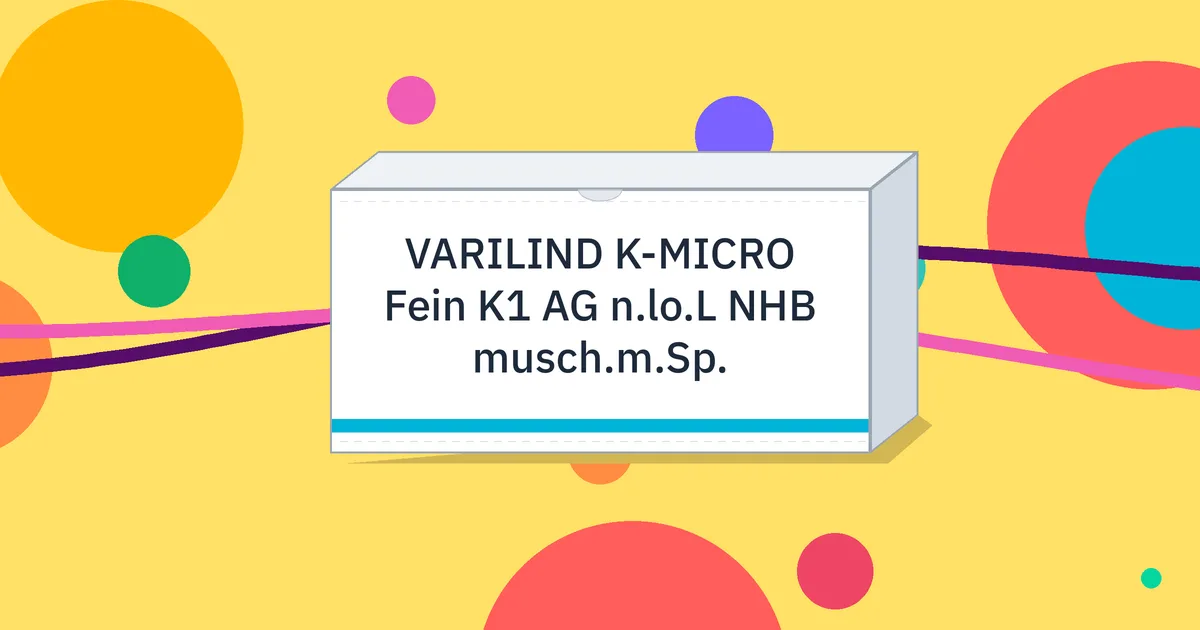 Symbolbild: Packung mit der Aufschrift VARILIND K-MICRO Fein K1 AG n.lo.L NHB musch.m.Sp. (PZN 20555556) – Verfügbarkeit und Bezug in Apotheken in Frankfurt am Main