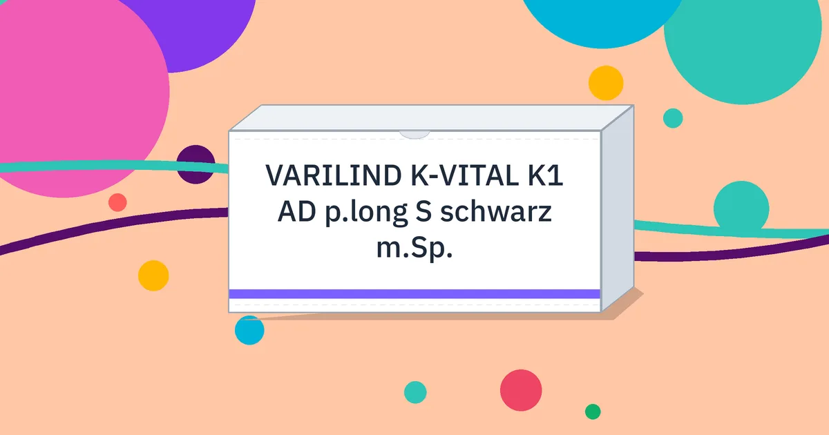 Symbolbild: Packung mit der Aufschrift VARILIND K-VITAL K1 AD p.long S schwarz m.Sp. (PZN 20566726) – Verfügbarkeit und Bezug in Apotheken in Frankfurt am Main