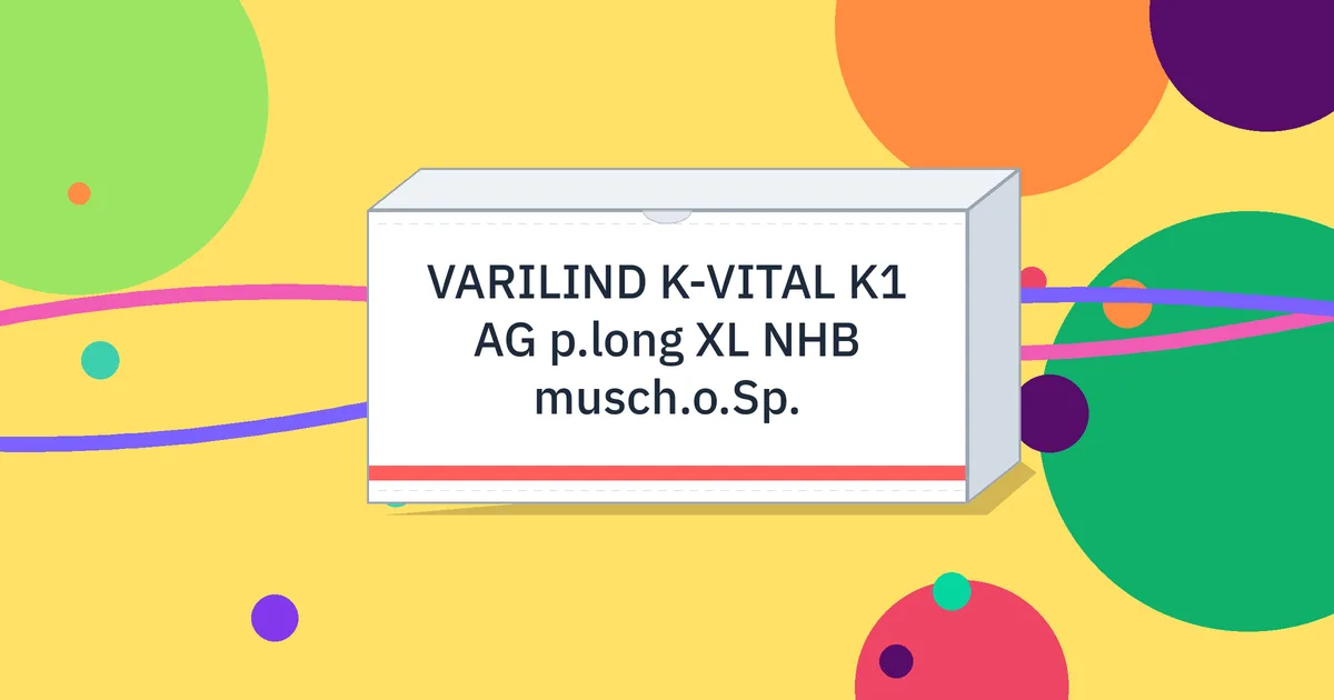 Symbolbild: Packung mit der Aufschrift VARILIND K-VITAL K1 AG p.long XL NHB musch.o.Sp. (PZN 20564199) – Verfügbarkeit und Bezug in Apotheken in Frankfurt am Main