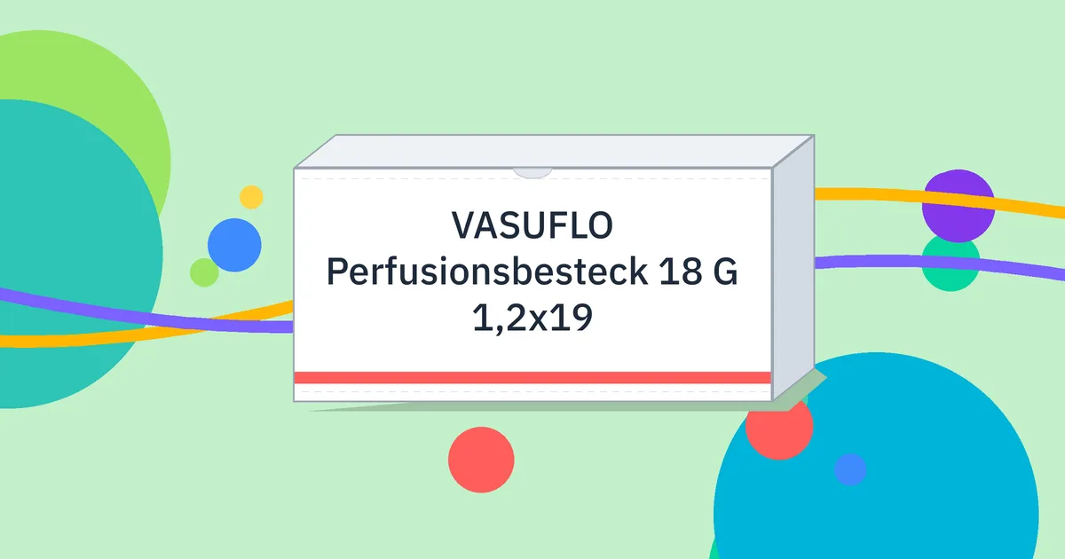 Symbolbild: Packung mit der Aufschrift VASUFLO Perfusionsbesteck 18 G 1,2x19 (PZN 08402778) – Verfügbarkeit und Bezug in Apotheken in Frankfurt am Main