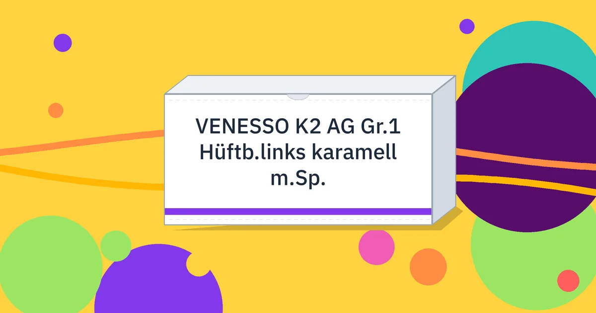 Symbolbild: Packung mit der Aufschrift VENESSO K2 AG Gr.1 Hüftb.links karamell m.Sp. (PZN 13761597) – Verfügbarkeit und Bezug in Apotheken in Frankfurt am Main