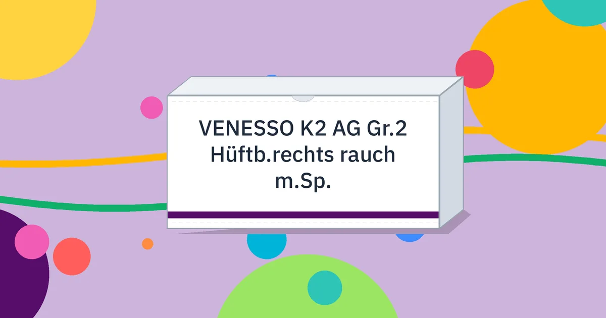 Symbolbild: Packung mit der Aufschrift VENESSO K2 AG Gr.2 Hüftb.rechts rauch m.Sp. (PZN 03273402) – Verfügbarkeit und Bezug in Apotheken in Frankfurt am Main