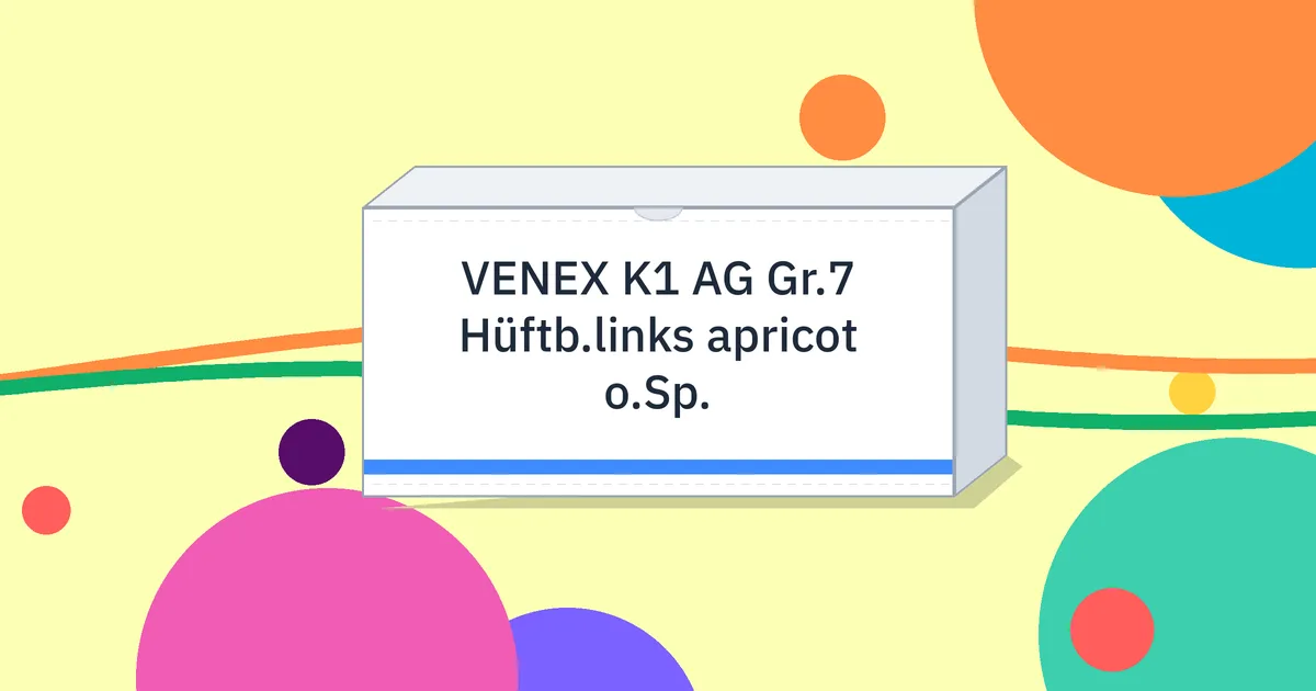 Symbolbild: Packung mit der Aufschrift VENEX K1 AG Gr.7 Hüftb.links apricot o.Sp. (PZN 03206073) – Verfügbarkeit und Bezug in Apotheken in Frankfurt am Main