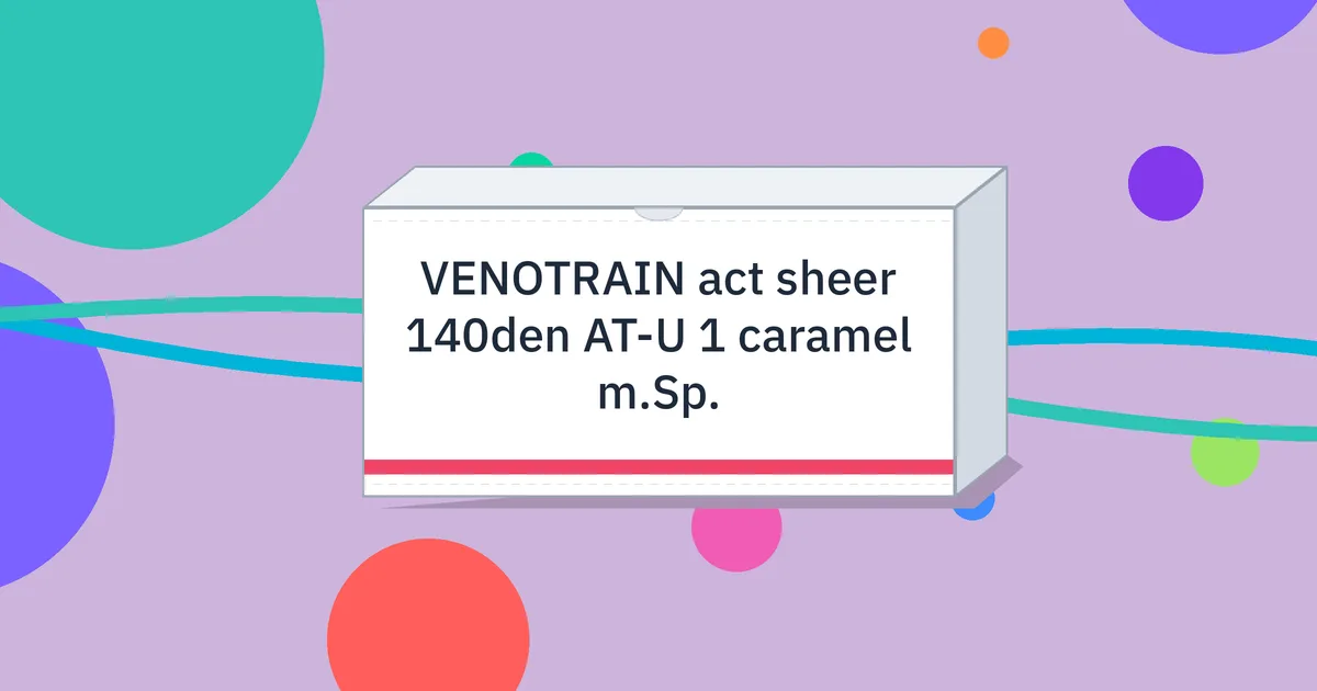 Symbolbild: Packung mit der Aufschrift VENOTRAIN act sheer 140den AT-U 1 caramel m.Sp. (PZN 16207453) – Verfügbarkeit und Bezug in Apotheken in Frankfurt am Main