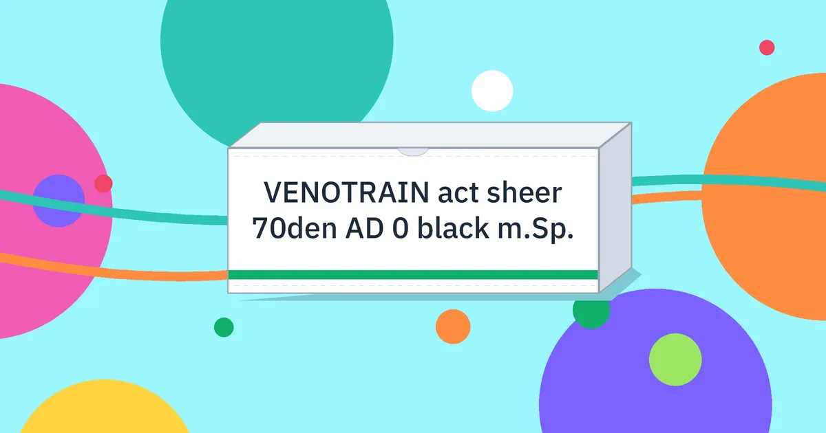 Symbolbild: Packung mit der Aufschrift VENOTRAIN act sheer 70den AD 0 black m.Sp. (PZN 16208820) – Verfügbarkeit und Bezug in Apotheken in Frankfurt am Main