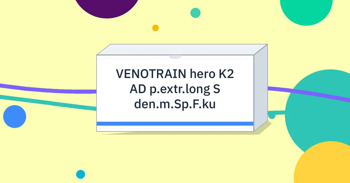 Symbolbild: Packung mit der Aufschrift VENOTRAIN hero K2 AD p.extr.long S den.m.Sp.F.ku (PZN 19190948) – Verfügbarkeit und Bezug in Apotheken in Frankfurt am Main