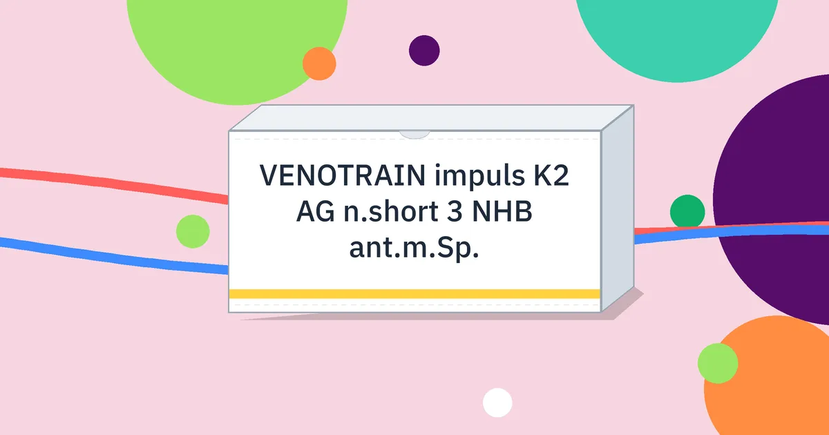 Symbolbild: Packung mit der Aufschrift VENOTRAIN impuls K2 AG n.short 3 NHB ant.m.Sp. (PZN 15214617) – Verfügbarkeit und Bezug in Apotheken in Frankfurt am Main