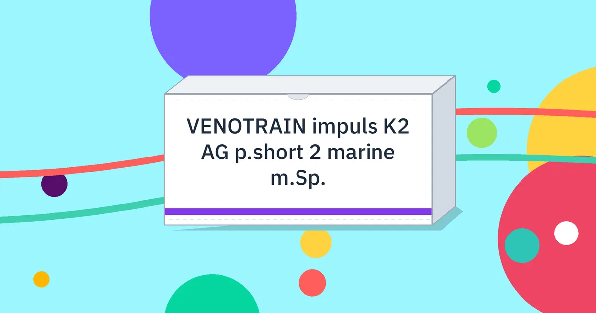 Symbolbild: Packung mit der Aufschrift VENOTRAIN impuls K2 AG p.short 2 marine m.Sp. (PZN 15211808) – Verfügbarkeit und Bezug in Apotheken in Frankfurt am Main