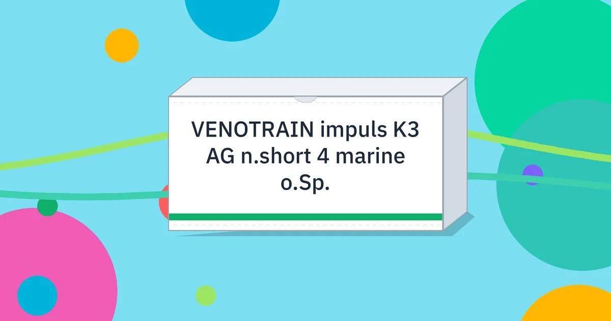 Symbolbild: Packung mit der Aufschrift VENOTRAIN impuls K3 AG n.short 4 marine o.Sp. (PZN 15213138) – Verfügbarkeit und Bezug in Apotheken in Frankfurt am Main