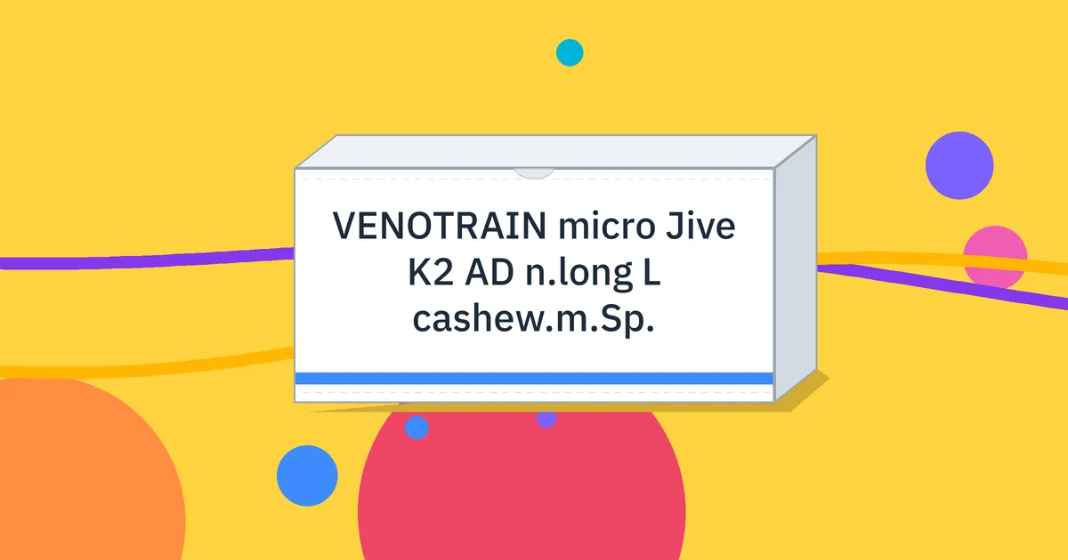 Symbolbild: Packung mit der Aufschrift VENOTRAIN micro Jive K2 AD n.long L cashew.m.Sp. (PZN 20768424) – Verfügbarkeit und Bezug in Apotheken in Frankfurt am Main