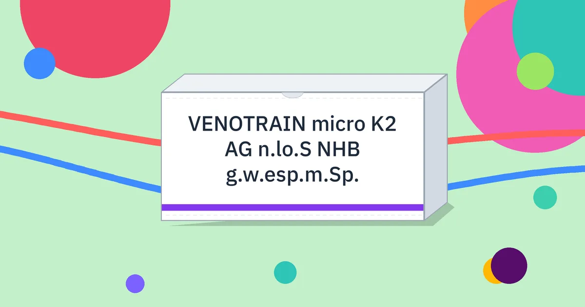 Symbolbild: Packung mit der Aufschrift VENOTRAIN micro K2 AG n.lo.S NHB g.w.esp.m.Sp. (PZN 09020263) – Verfügbarkeit und Bezug in Apotheken in Frankfurt am Main