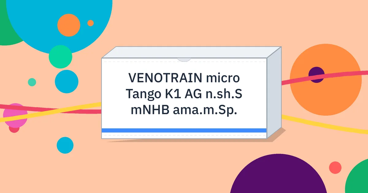 Symbolbild: Packung mit der Aufschrift VENOTRAIN micro Tango K1 AG n.sh.S mNHB ama.m.Sp. (PZN 17758988) – Verfügbarkeit und Bezug in Apotheken in Frankfurt am Main