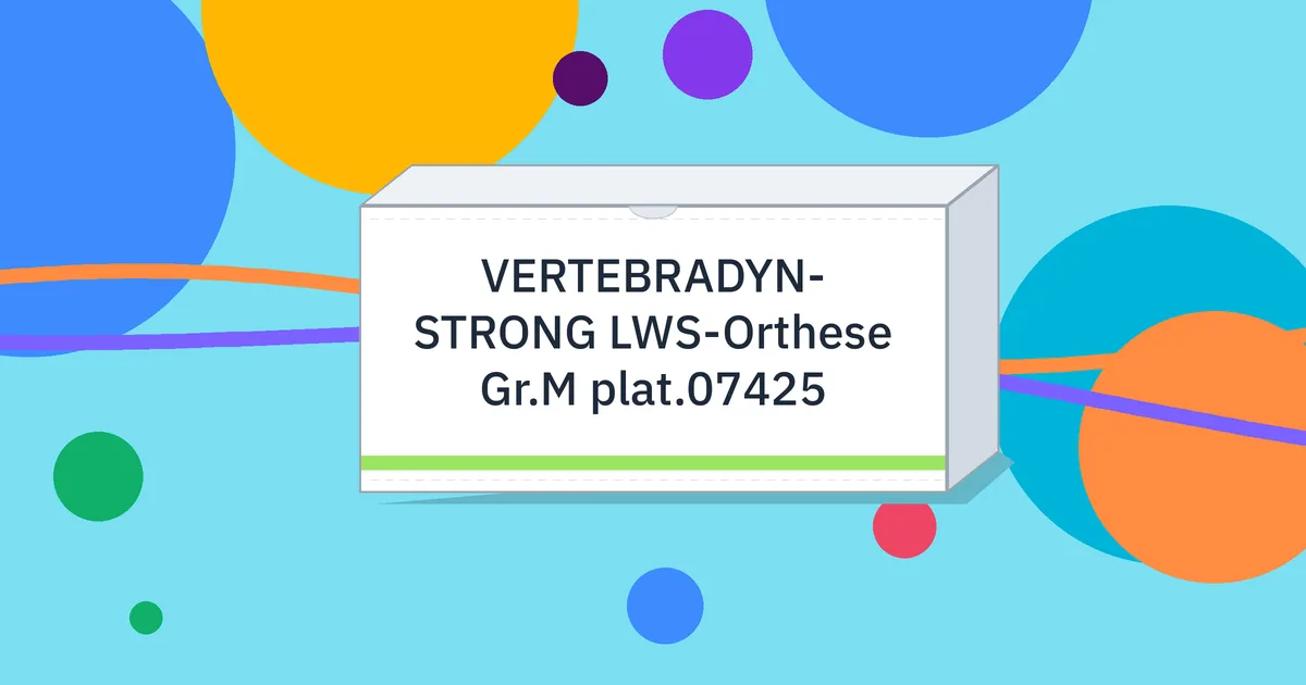 Symbolbild: Packung mit der Aufschrift VERTEBRADYN-STRONG LWS-Orthese Gr.M plat.07425 (PZN 06826830) – Verfügbarkeit und Bezug in Apotheken in Frankfurt am Main