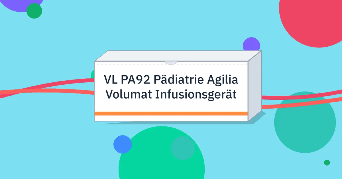 Symbolbild: Packung mit der Aufschrift VL PA92 Pädiatrie Agilia Volumat Infusionsgerät (PZN 07266971) – Verfügbarkeit und Bezug in Apotheken in Frankfurt am Main