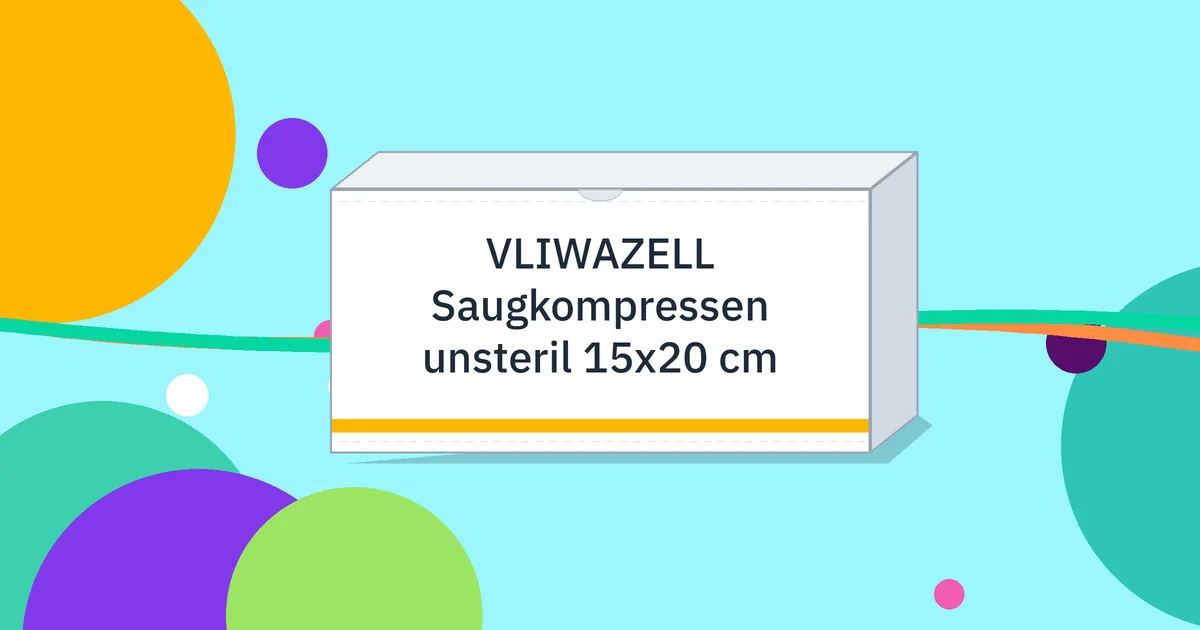 Symbolbild: Packung mit der Aufschrift VLIWAZELL Saugkompressen unsteril 15x20 cm (PZN 05855574) – Verfügbarkeit und Bezug in Apotheken in Frankfurt am Main