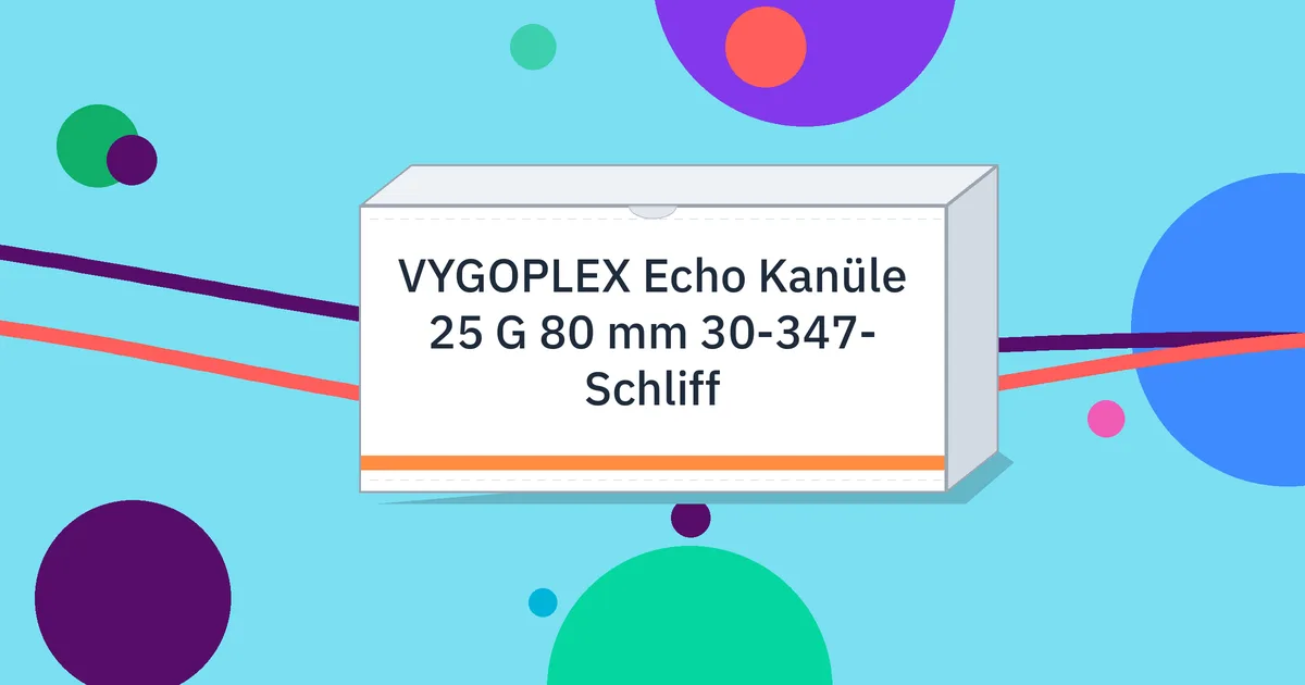 Symbolbild: Packung mit der Aufschrift VYGOPLEX Echo Kanüle 25 G 80 mm 30-347-Schliff (PZN 19817689) – Verfügbarkeit und Bezug in Apotheken in Frankfurt am Main