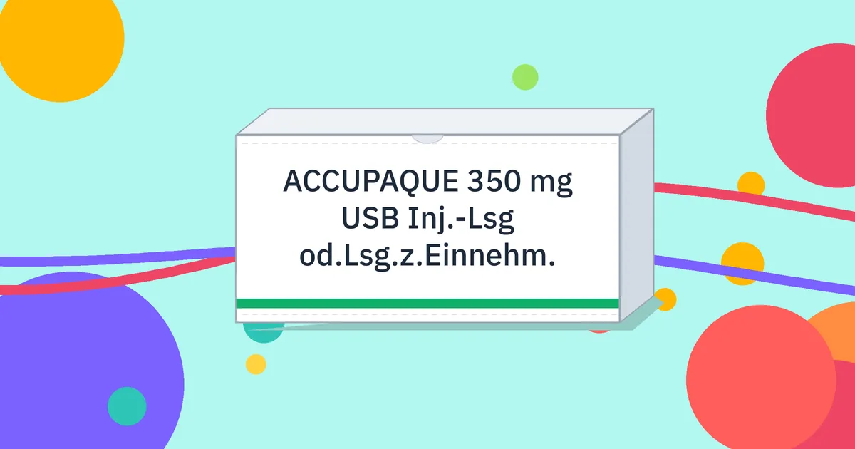 Symbolbild: Packung mit der Aufschrift ACCUPAQUE 350 mg USB Inj.-Lsg od.Lsg.z.Einnehm. (PZN 00500530) – Verfügbarkeit und Bezug in Apotheken in Frankfurt am Main