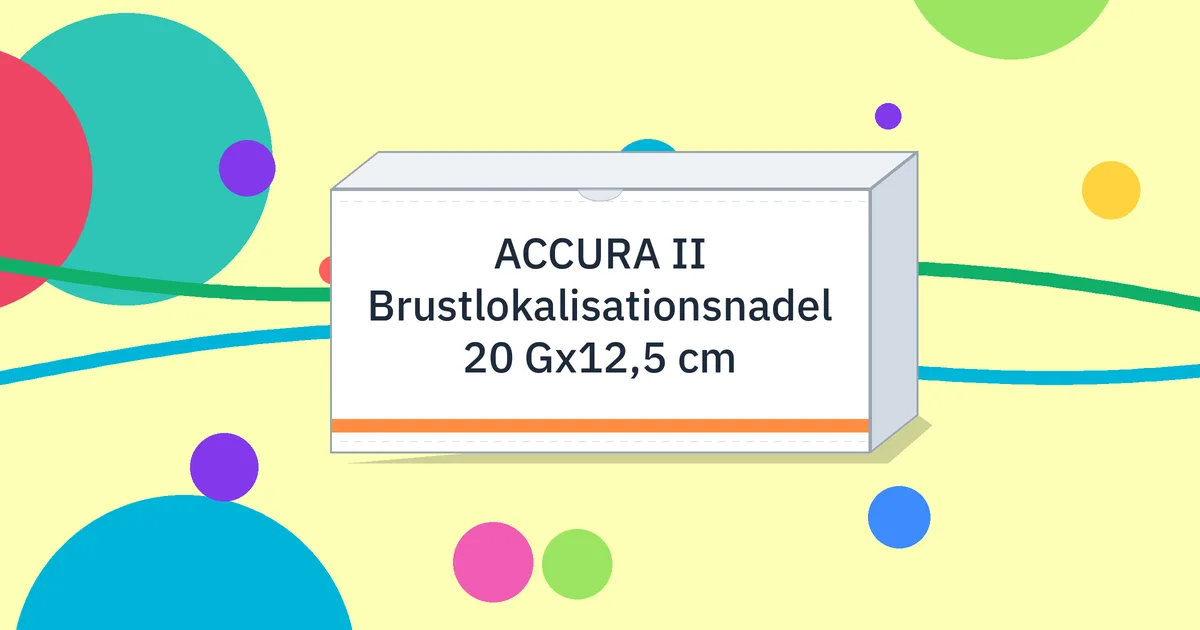 Symbolbild: Packung mit der Aufschrift ACCURA II Brustlokalisationsnadel 20 Gx12,5 cm (PZN 06772548) – Verfügbarkeit und Bezug in Apotheken in Frankfurt am Main