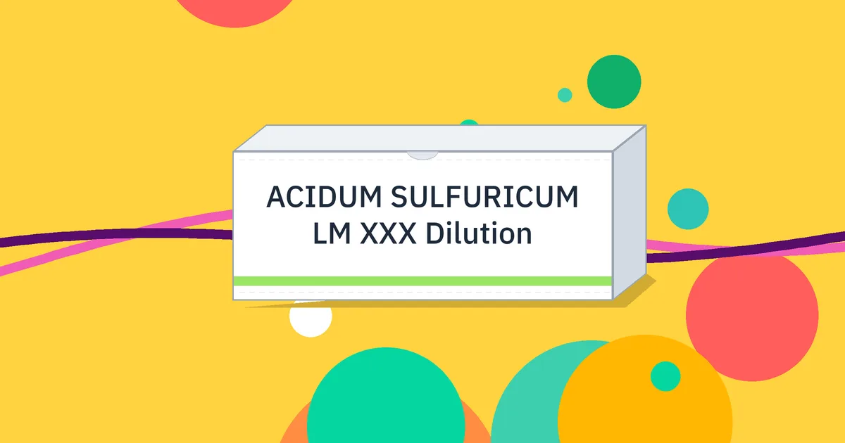 Symbolbild: Packung mit der Aufschrift ACIDUM SULFURICUM LM XXX Dilution (PZN 04490768) – Verfügbarkeit und Bezug in Apotheken in Frankfurt am Main