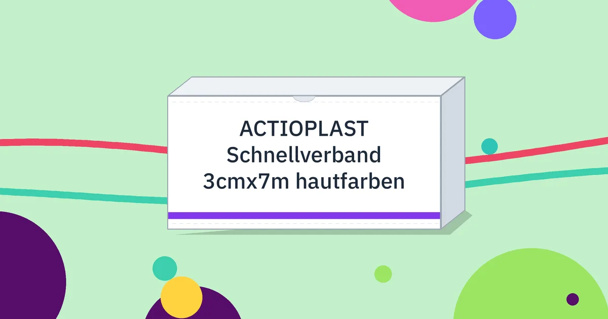 Symbolbild: Packung mit der Aufschrift ACTIOPLAST Schnellverband 3cmx7m hautfarben (PZN 03299873) – Verfügbarkeit und Bezug in Apotheken in Frankfurt am Main