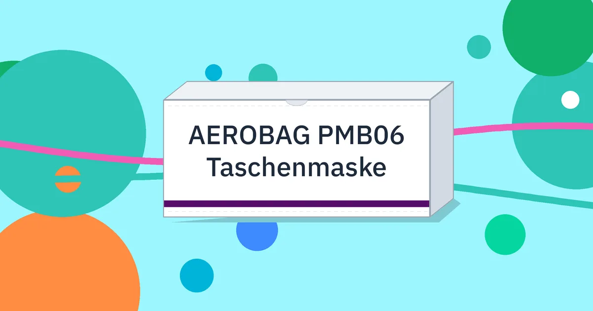 Symbolbild: Packung mit der Aufschrift AEROBAG PMB06 Taschenmaske (PZN 02333154) – Verfügbarkeit und Bezug in Apotheken in Frankfurt am Main